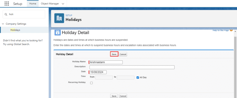 How to Setup Holidays in Salesforce - Learn Salesforce with Anuhya Digital