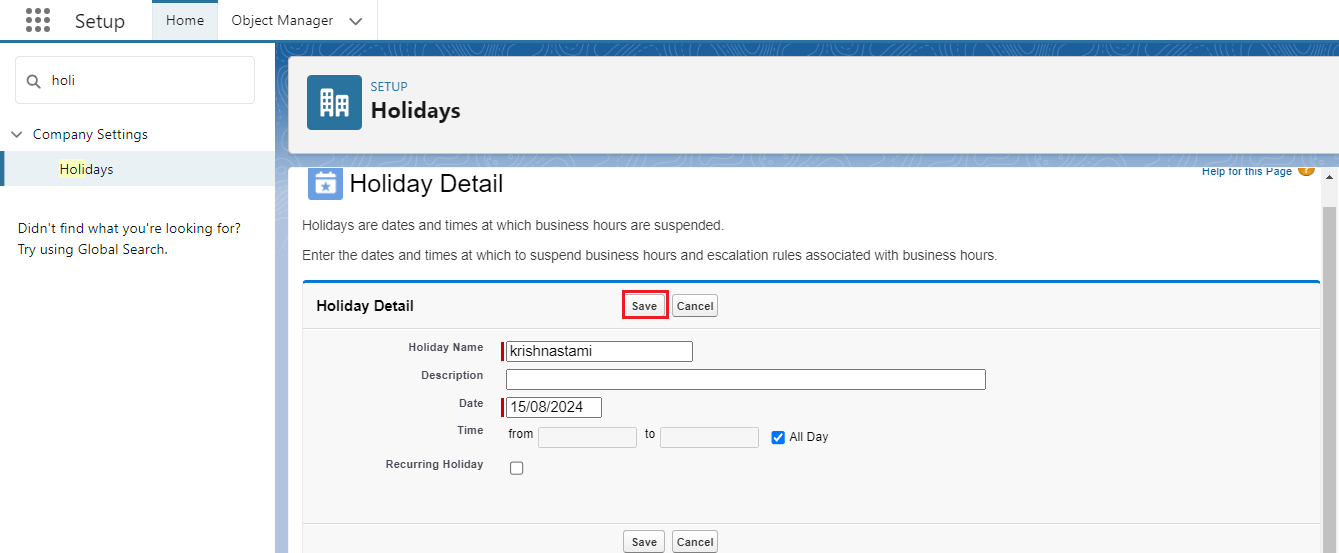 How to Setup Holidays in Salesforce - Learn Salesforce with Anuhya Digital